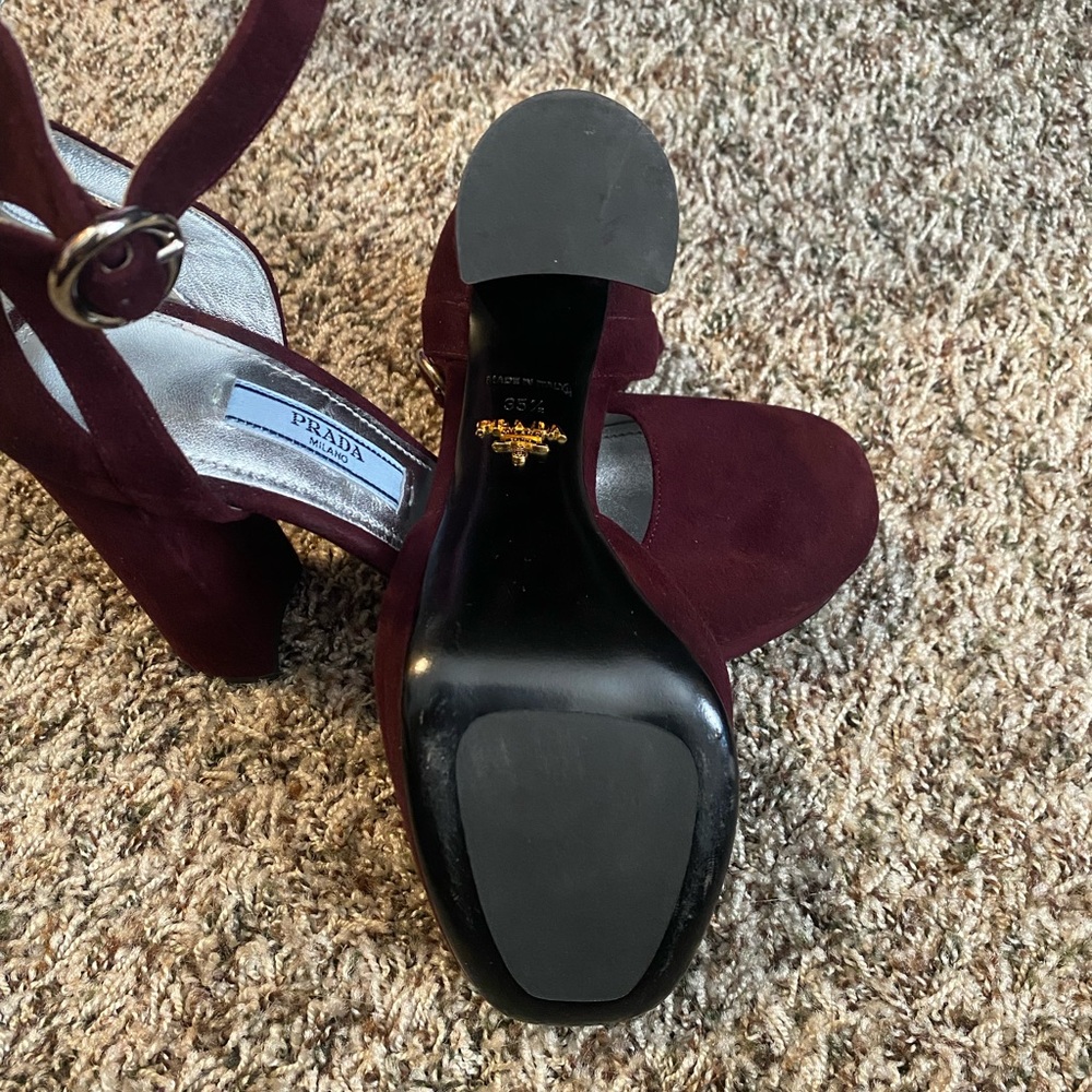 Burgundy Suede Prada Platform Heels - Gem